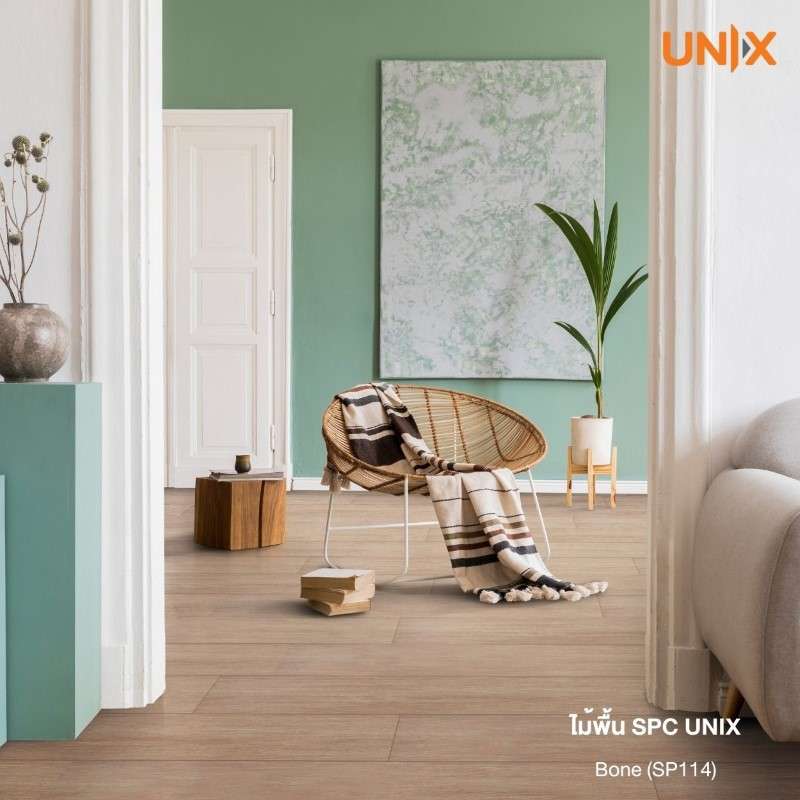 ไม้พื้น UNIX 4 mm SPC Bone SP114 | แผ่นปูพื้นไวนิล SPC ลามิเนต WPC | SCG Home Online