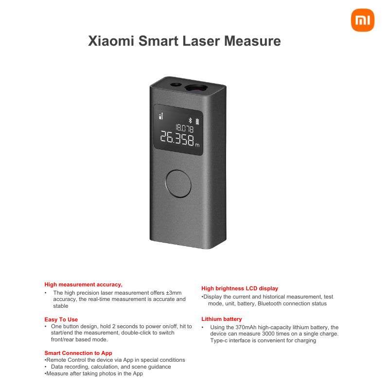 เครื่องวัดระยะเลเซอร์อัจฉริยะ Xiaomi Smart Laser Measure (36764 ...
